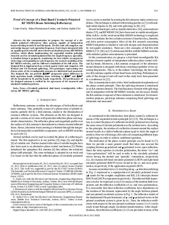 (PDF) Proof of Concept of a Dual-Band Circularly-Polarized RF MEMS Beam-Switching Reflectarray