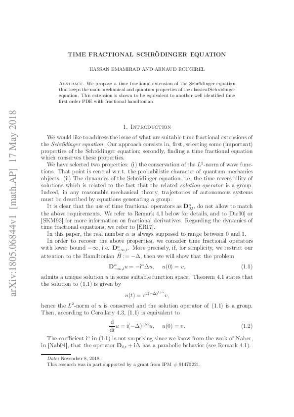 (PDF) Time Fractional Schroödinger Equation