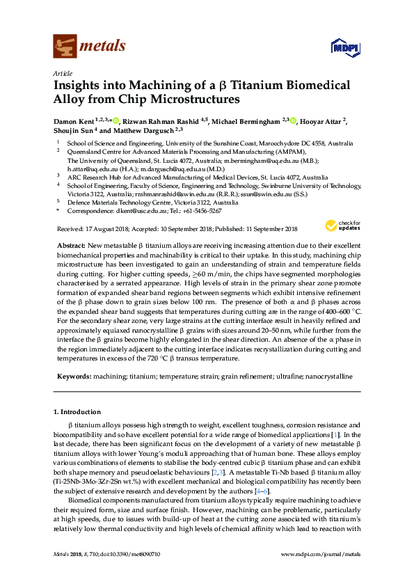 (PDF) Insights Into Machining of a β Titanium Biomedical Alloy from ...