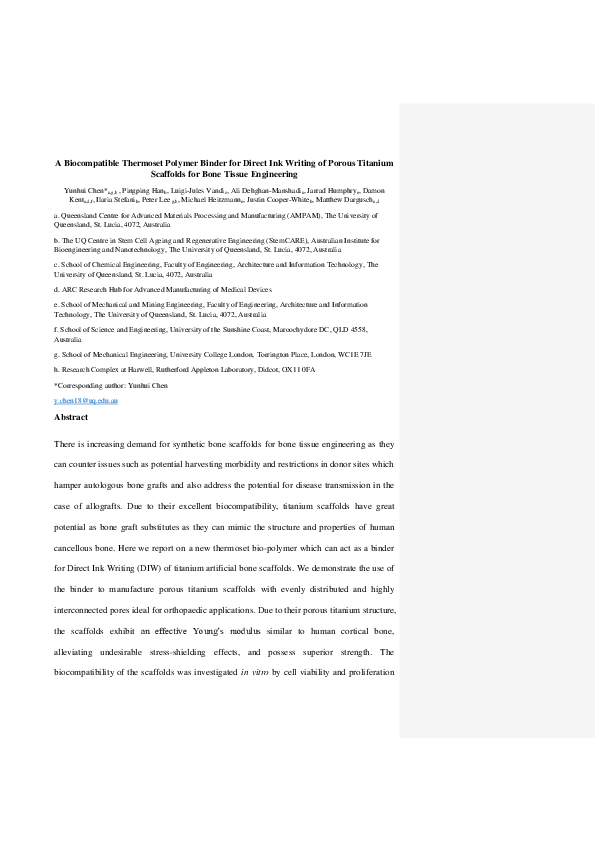 (PDF) A biocompatible thermoset polymer binder for Direct Ink Writing ...