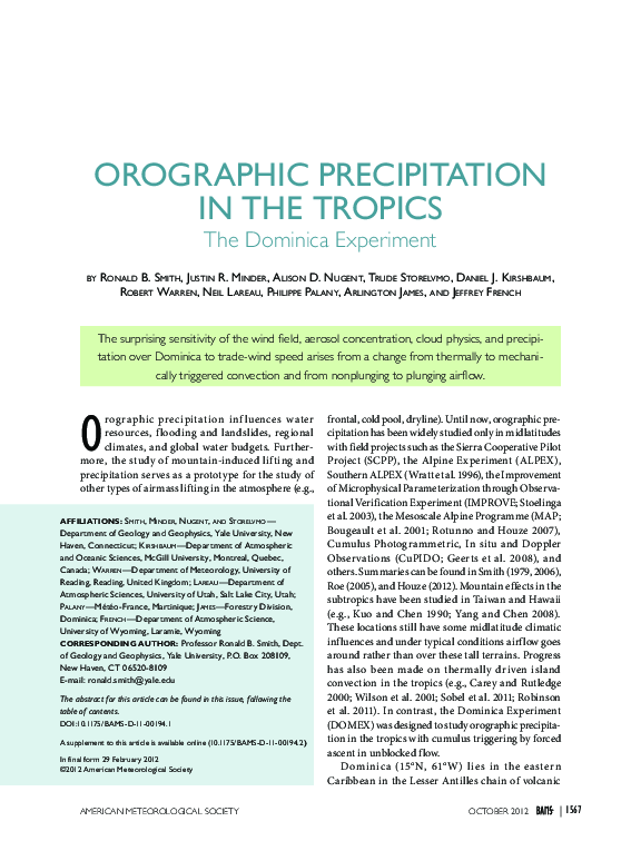 (PDF) Orographic Precipitation in the Tropics: The Dominica Experiment