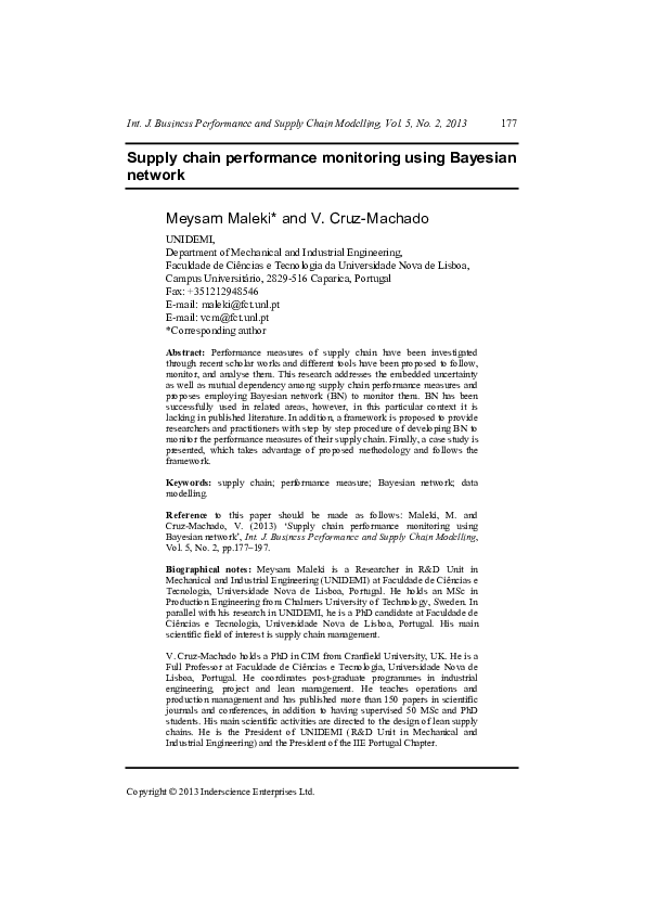 (PDF) Supply chain performance monitoring using Bayesian network