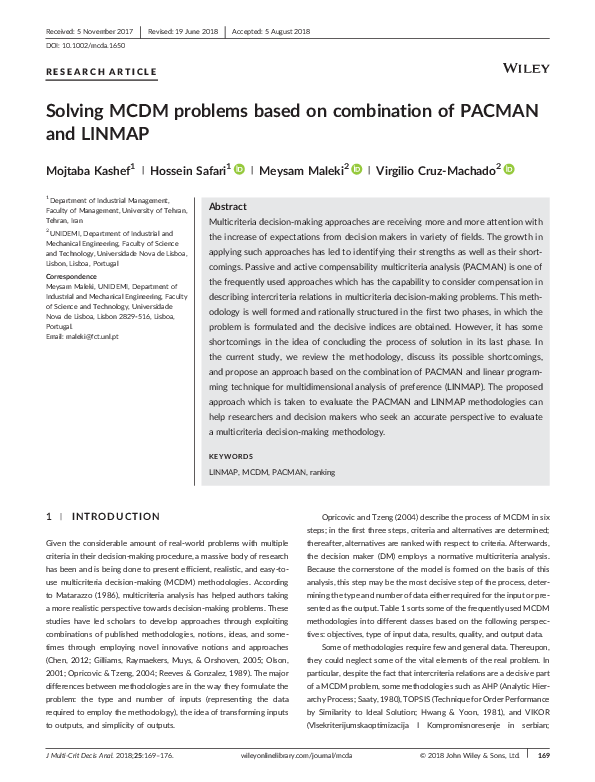 (PDF) Solving MCDM problems based on combination of PACMAN and LINMAP