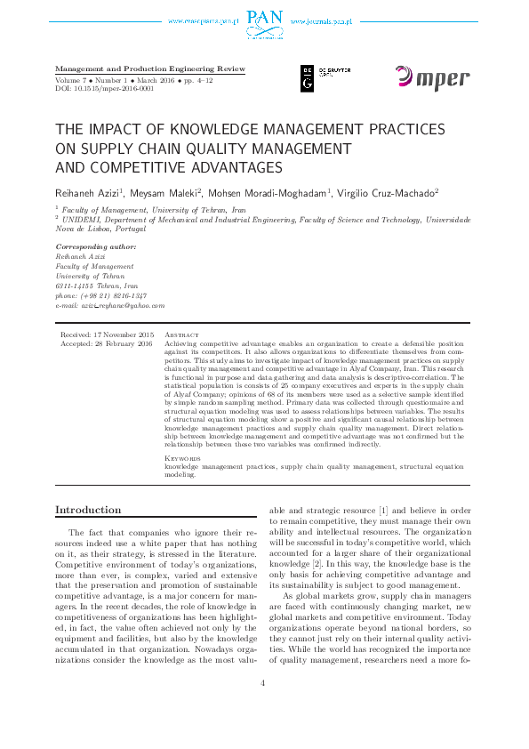 (PDF) The Impact of Knowledge Management Practices on Supply Chain ...