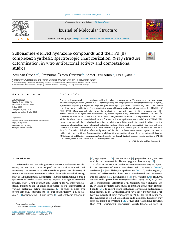 (PDF) Sulfonamide-derived hydrazone compounds and their Pd (II) complexes: Synthesis ...