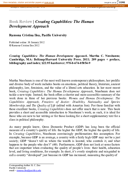 (PDF) Review of Creating Capabilities: The Human Development Approach ...