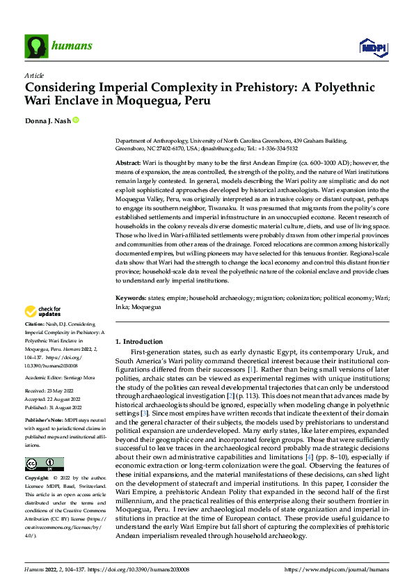 (PDF) Considering Imperial Complexity in Prehistory: A Polyethnic Wari ...