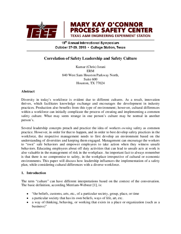 (PDF) Correlation of Safety Leadership and Safety Culture