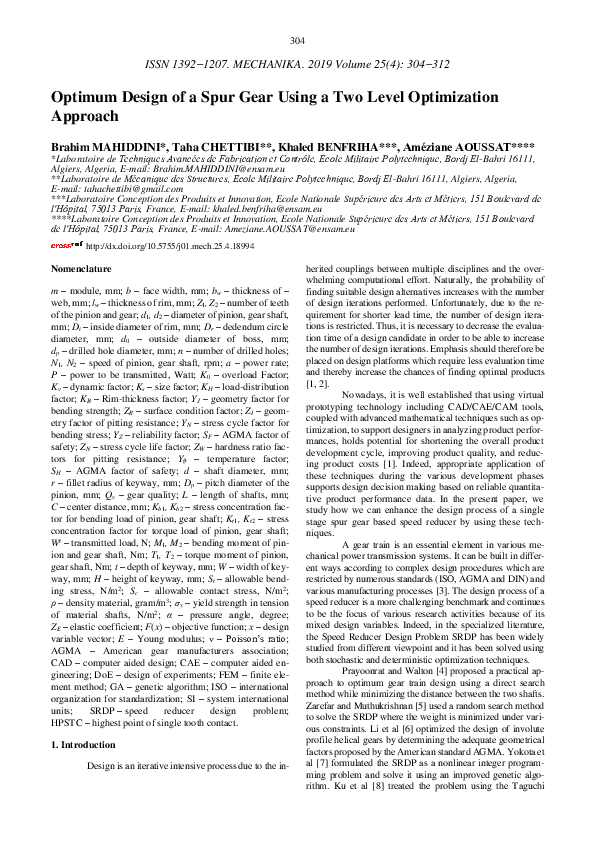 (PDF) Optimum design of a spur gear using a two level optimization approach
