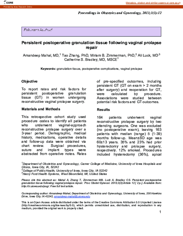 (PDF) Persistent postoperative granulation tissue following vaginal ...