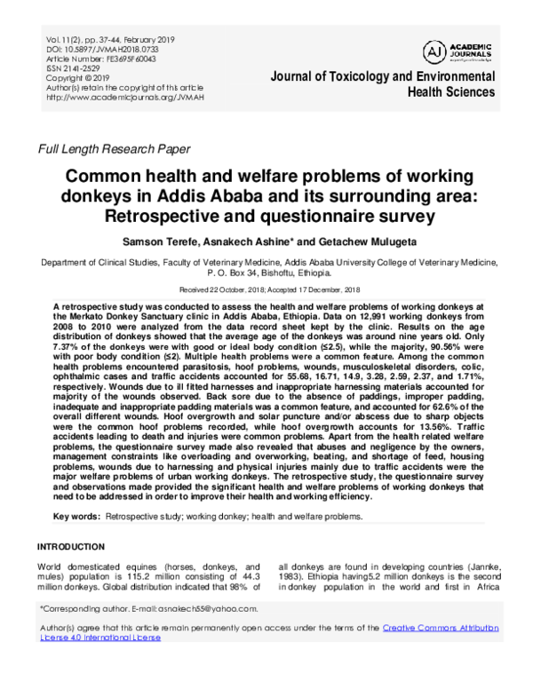 (PDF) Common health and welfare problems of working donkeys in Addis ...