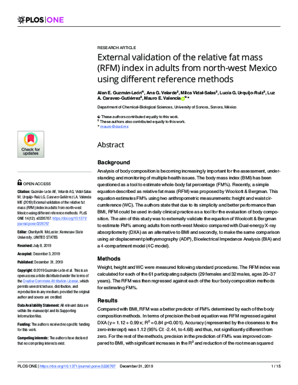 (PDF) External validation of the relative fat mass (RFM) index in ...