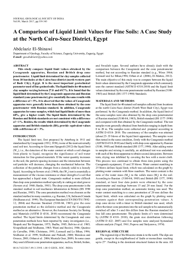 (PDF) A comparison of liquid limit values for fine soils: A case study ...