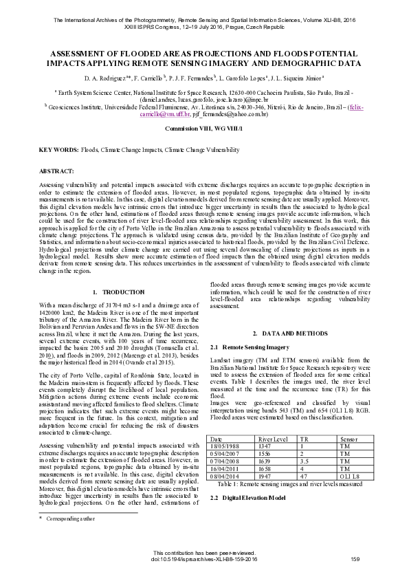 (PDF) Assessment of Flooded Areas Projections and Floods Potential Impacts Applying Remote ...