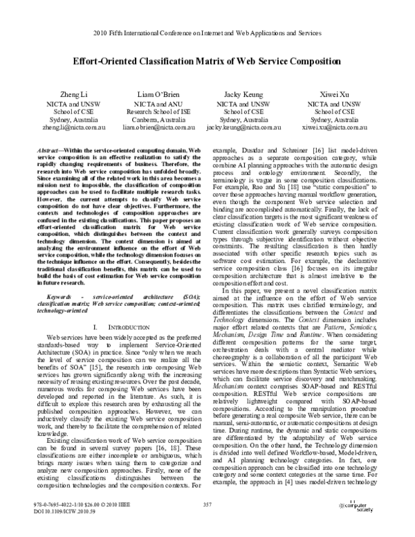 (PDF) Effort-Oriented Classification Matrix of Web Service Composition | Zheng Li - Academia.edu