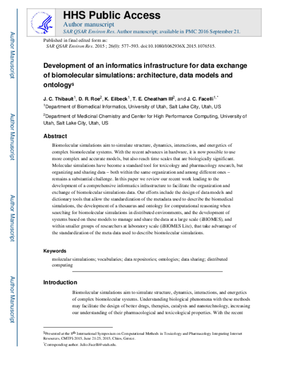 (PDF) Development of an informatics infrastructure for data exchange of biomolecular simulations ...