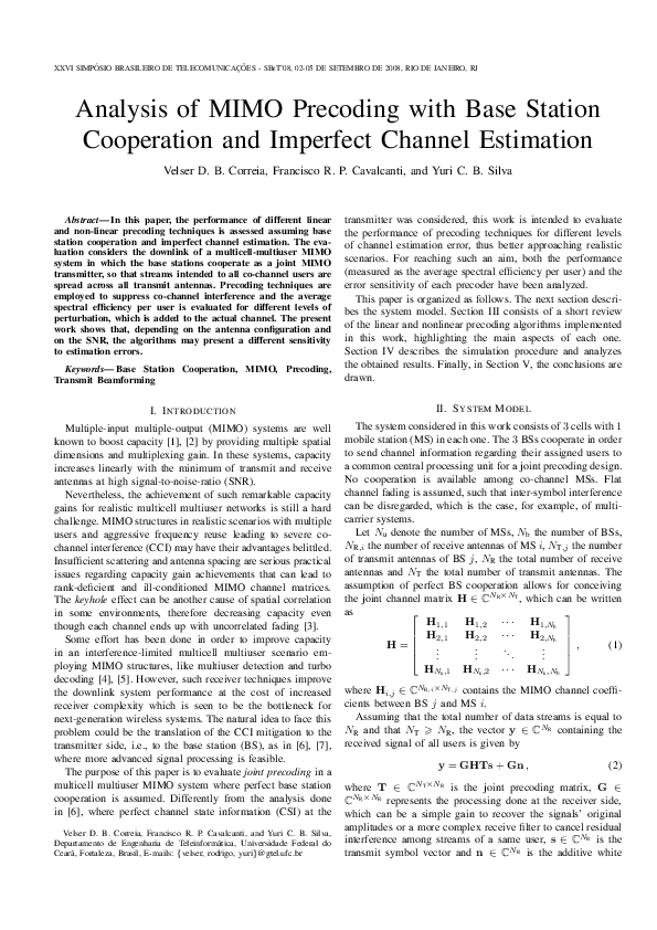 (PDF) Analysis of MIMO Precoding with Base Station Cooperation and Imperfect Channel Estimation ...