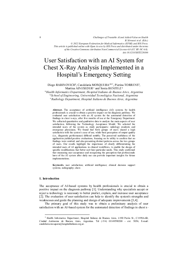 (PDF) User Satisfaction with an AI System for Chest X-Ray Analysis Implemented in a Hospital’s ...