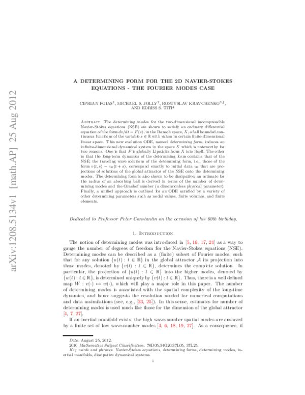 (PDF) Navier-Stokes equations, determining forms, determining modes, inertial manifolds ...