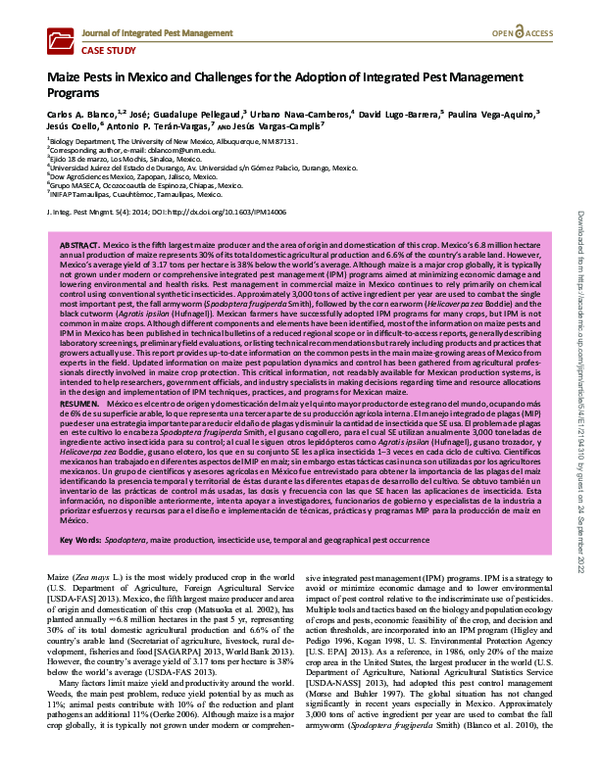 (PDF) Maize Pests in Mexico and Challenges for the Adoption of Integrated Pest Management Programs