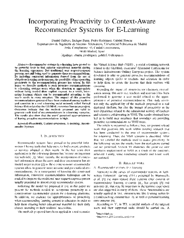 (PDF) Incorporating proactivity to context-aware recommender systems for e-learning