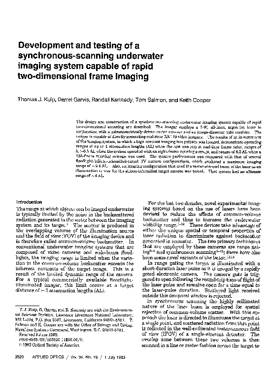 Pdf Development And Testing Of A Synchronous Scanning Underwater