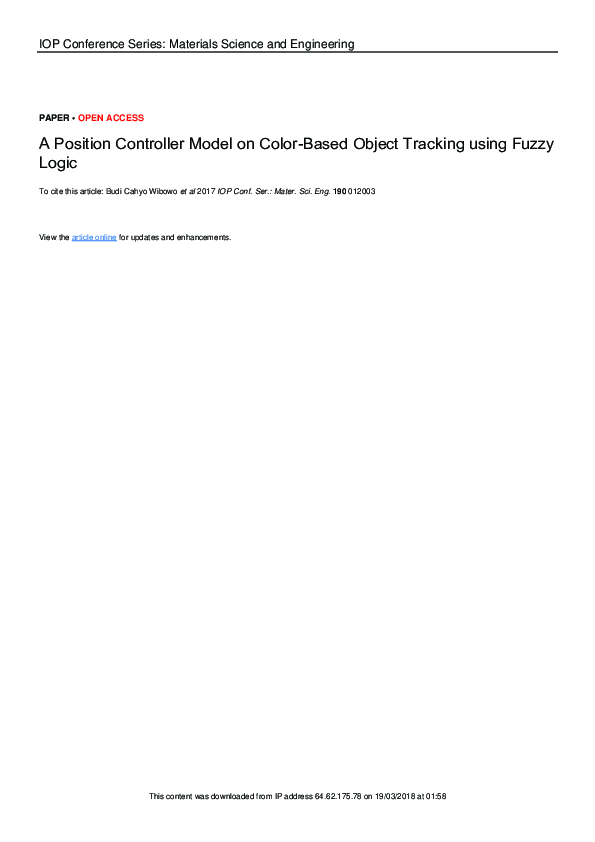 Pdf A Position Controller Model On Color Based Object Tracking Using Fuzzy Logic 