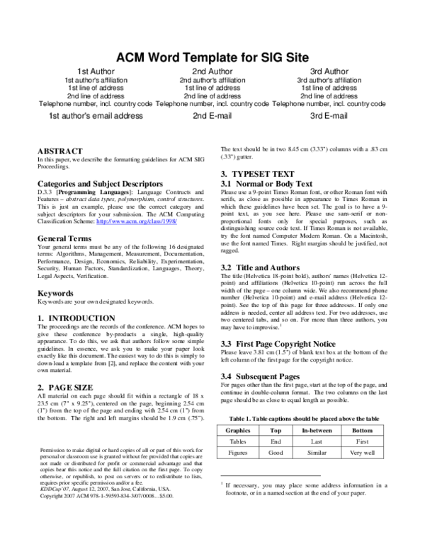 (PDF) ACM Word Template for SIG Site