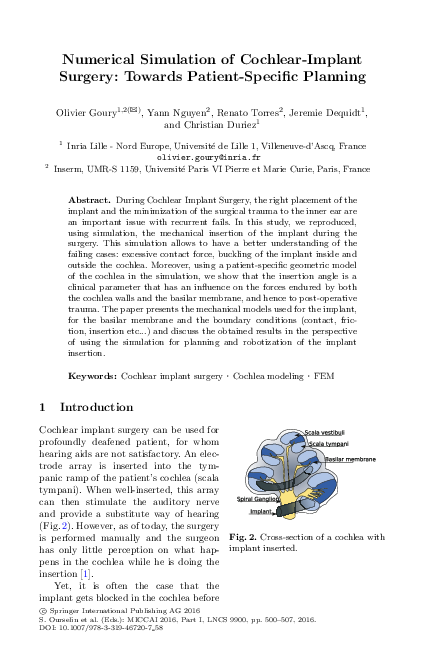 (PDF) Numerical Simulation of Cochlear-Implant Surgery: Towards Patient ...