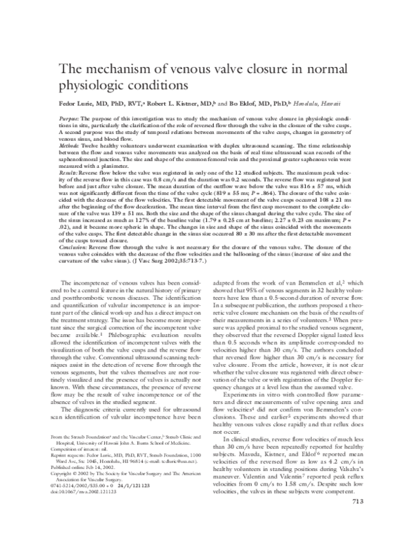 (PDF) The mechanism of venous valve closure in normal physiologic ...