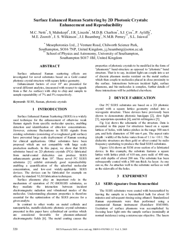 (PDF) Surface Enhanced Raman Scattering by 2D Photonic Crystals: Enhancement and Reproducibility