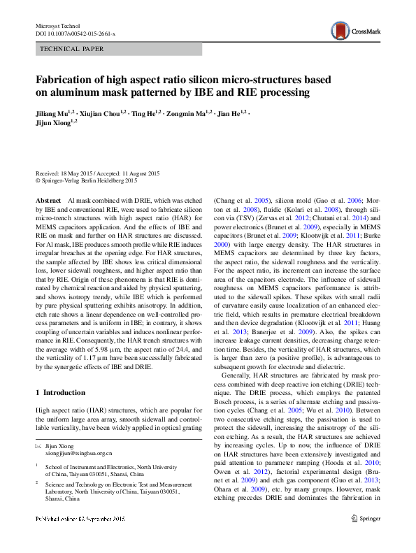 Pdf Fabrication Of High Aspect Ratio Silicon Microstructures By Anodic Etching