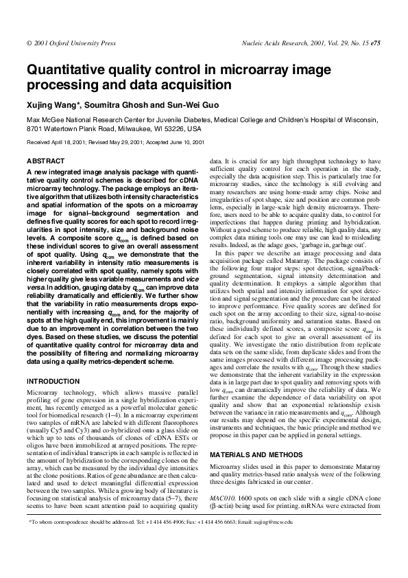 (PDF) Quantitative quality control in microarray image processing and ...