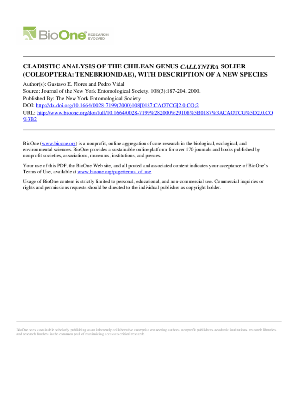 (PDF) Cladistic Analysis of the Chilean Genus Callyntra Solier ...