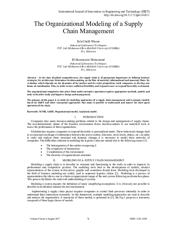 (PDF) The organizational modeling of a supply chain management | WIAME ECH-CHELFI - Academia.edu