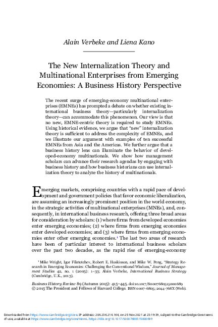 Pdf The New Internalization Theory And Multinational Enterprises From Emerging Economies A