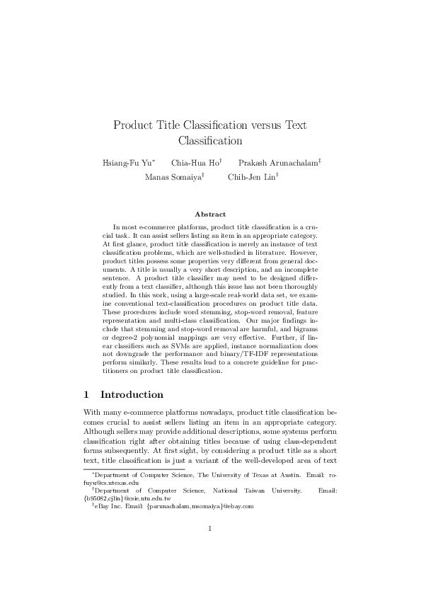 (PDF) Product Title Classification versus Text Classification
