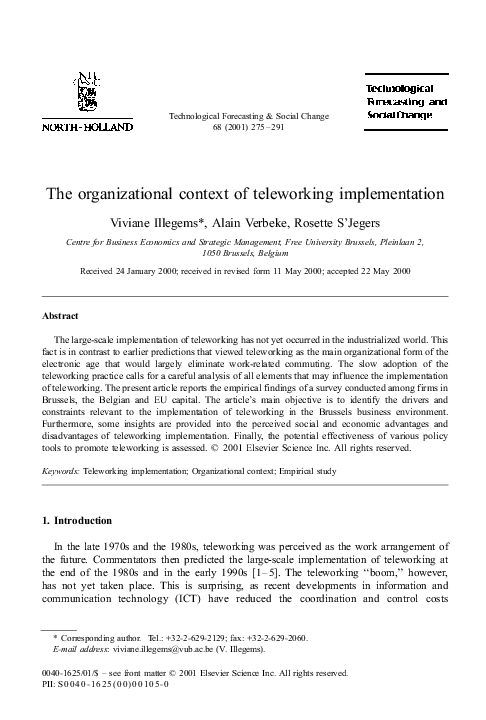 (PDF) The organizational context of teleworking implementation