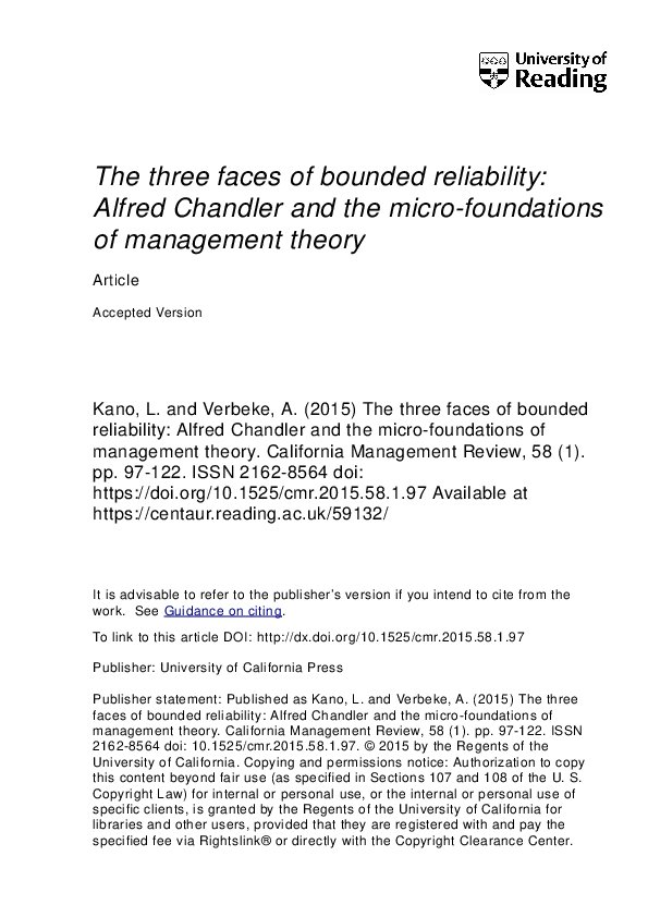 (PDF) The Three Faces of Bounded Reliability: Alfred Chandler and the ...