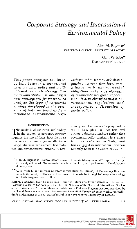 (PDF) Corporate Strategy and International Environmental Policy