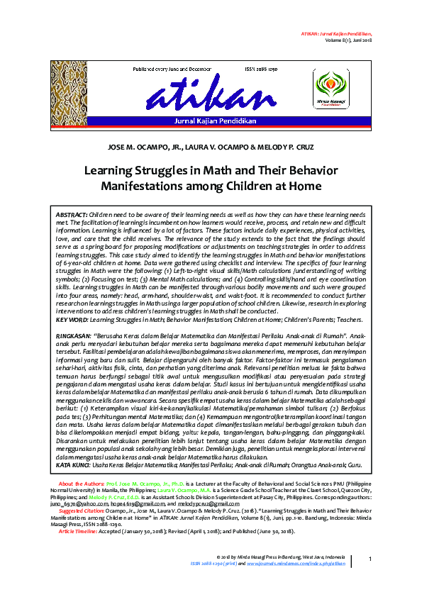 (PDF) Learning Struggles in Math and Their Behavior Manifestations ...