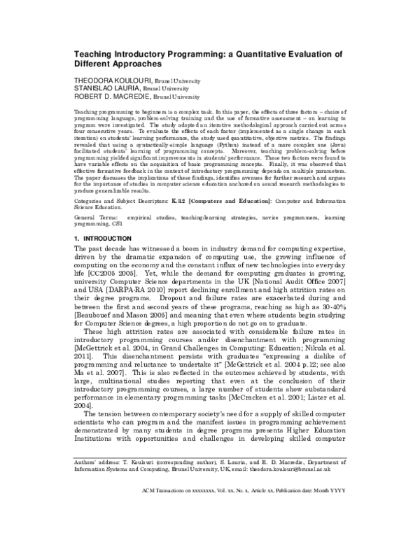 (PDF) Teaching Introductory Programming