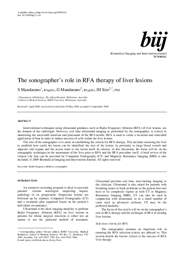 (PDF) The sonographer s role in RFA therapy of liver lesions