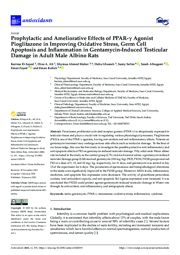 (PDF) Prophylactic and Ameliorative Effects of PPAR-γ Agonist Pioglitazone in Improving ...