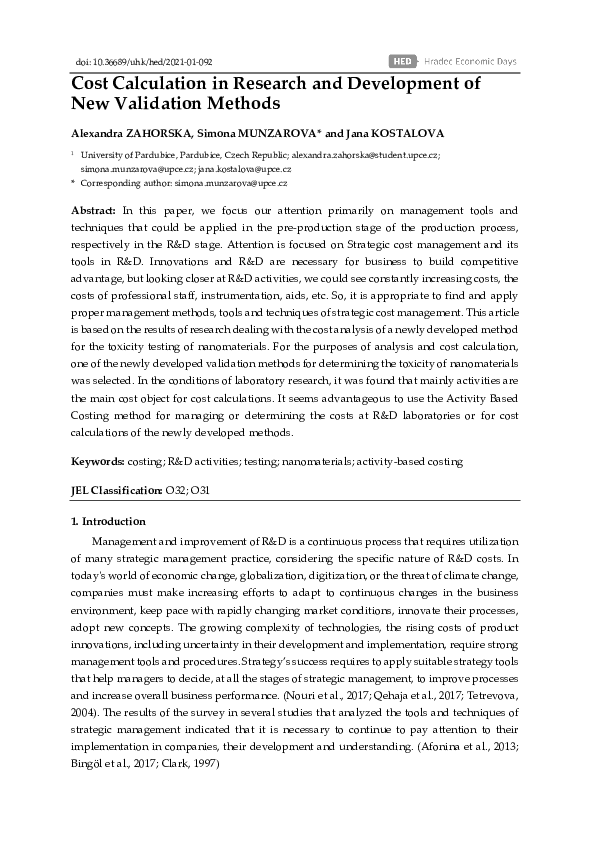 (PDF) Cost Calculation in Research and Development of New Validation ...