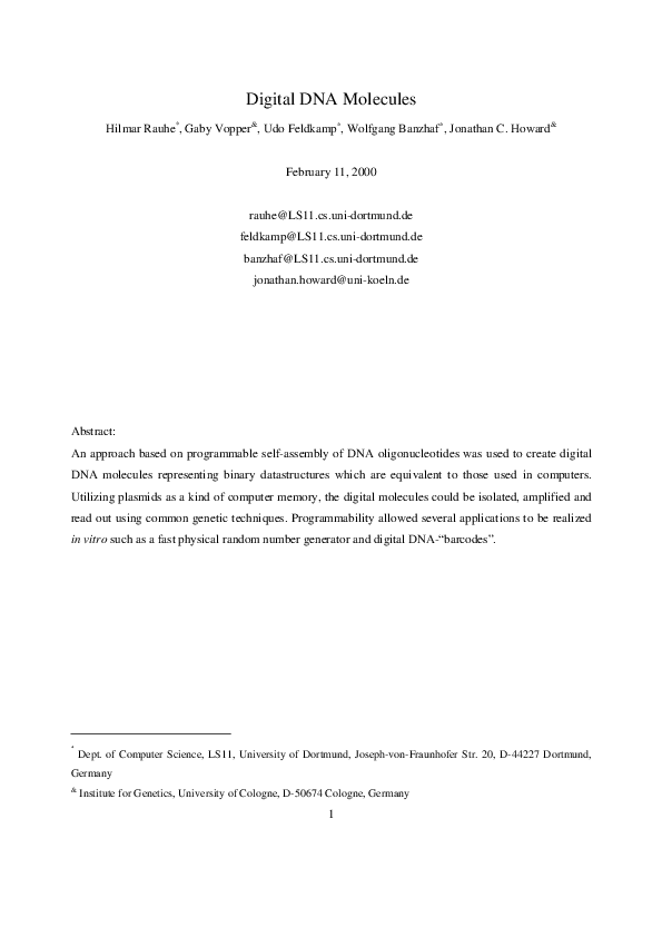 (PDF) 1 Digital DNA Molecules