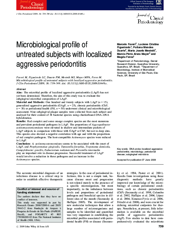 (PDF) Microbiological profile of untreated subjects with localized ...