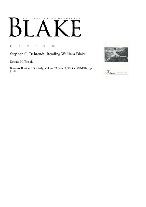 (PDF) Stephen C. Behrendt, Reading William Blake