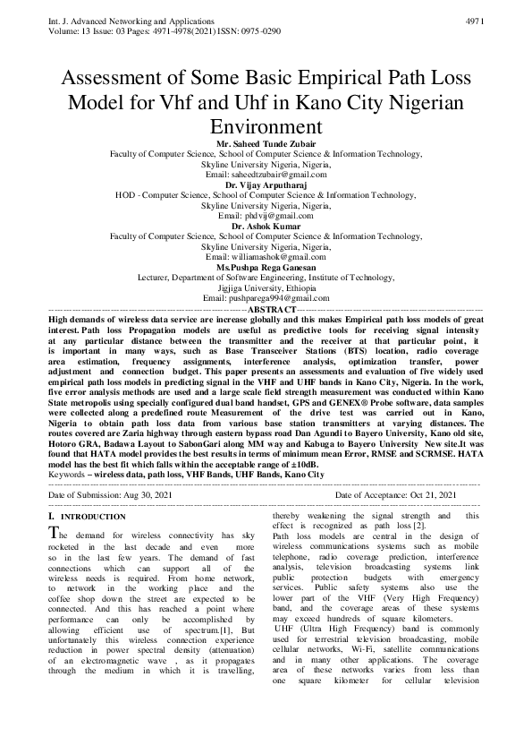 Pdf Assessment Of Some Basic Empirical Path Loss Model For Vhf And