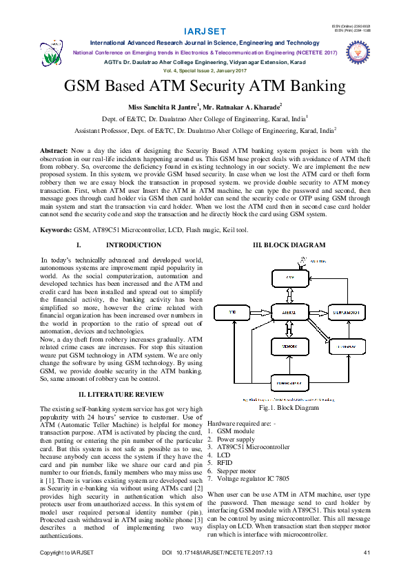 (PDF) GSM Based ATM Security ATM Banking